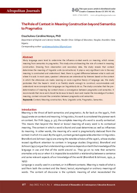 pdf the role of context in meaning construction beyond semantics to