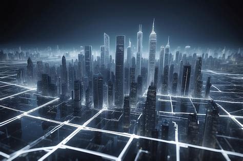 Premium Photo 3d Image Of Wire Frame View Of City Scape