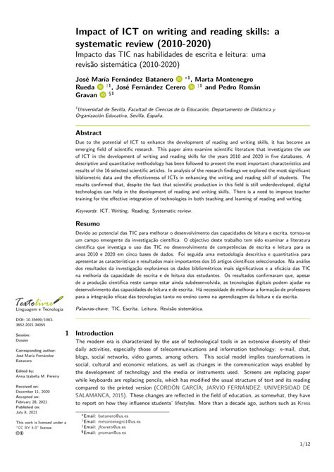 Pdf Impact Of Ict On Writing And Reading Skills A Systematic Review
