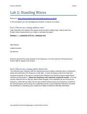 Lab Standing Waves Lab Pdf Physics Sp Name Lab Standing Waves Resource Https