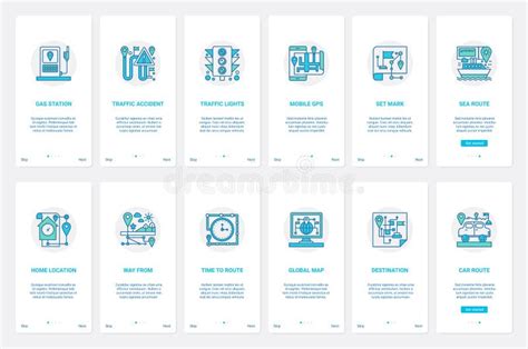 Gps Map Navigation For Car Transport Ux Ui Onboarding Mobile App Page Screen Set Stock Vector
