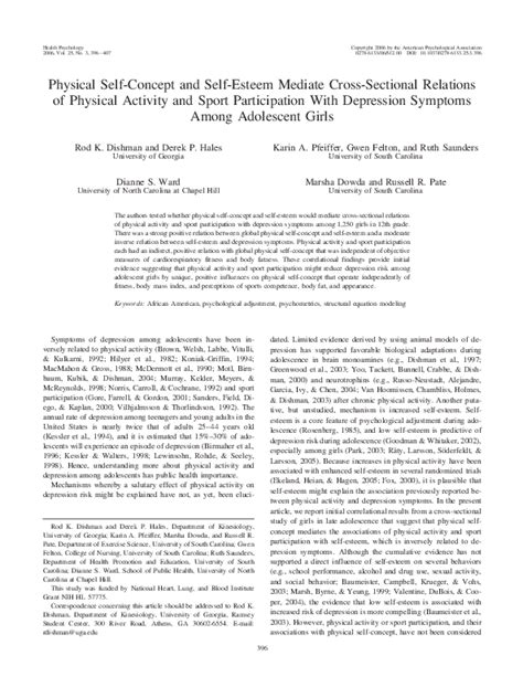 Pdf Physical Self Concept And Self Esteem Mediate Cross Sectional Relations Of Physical