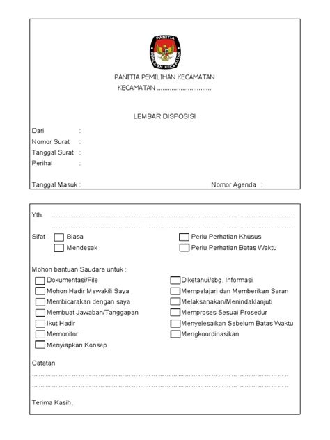 Template Lembar Disposisi Ketua Ppk Pps Kertas A4 Pdf