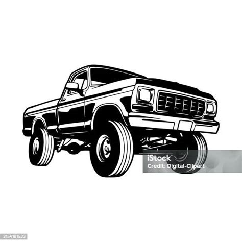 1979 포드 F150 픽업 트럭 머슬카 클래식 트럭 자동차 스텐실 실루엣 벡터 클립 아트 에 대 한 Tshirt 와 상징 픽업 트럭에 대한 스톡 벡터 아트 및 기타 이미지