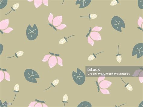 Vintage Lotus Flower Doodle Fabric Pattern Stock Illustration