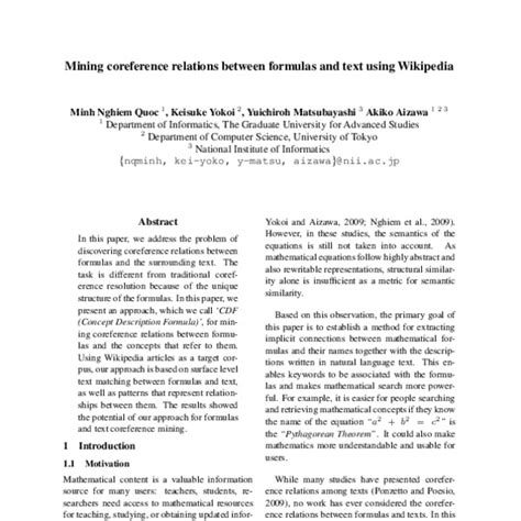 Mining Coreference Relations Between Formulas And Text Using Wikipedia Acl Anthology