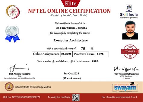 Harshvardhan Mehta On Linkedin Computerarchitecture Nptel Learningjourney Achievementunlocked