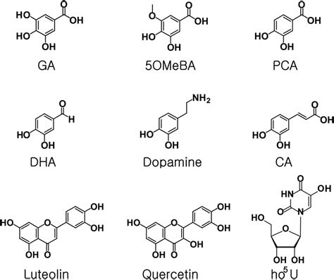 Chemical Structures Of Catechol Like Compounds Tested As Substrates For