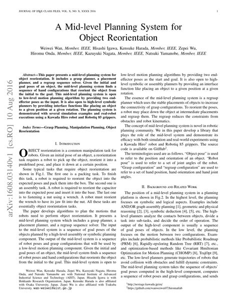 Pdf A Mid Level Planning System For Object Reorientation