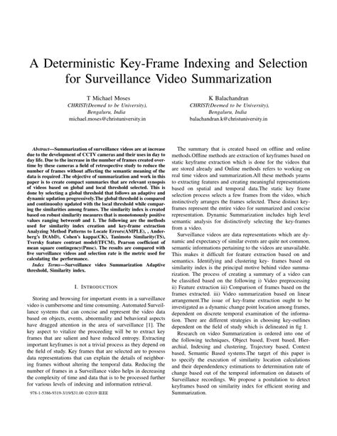 Pdf A Deterministic Key Frame Indexing And Selection For Surveillance