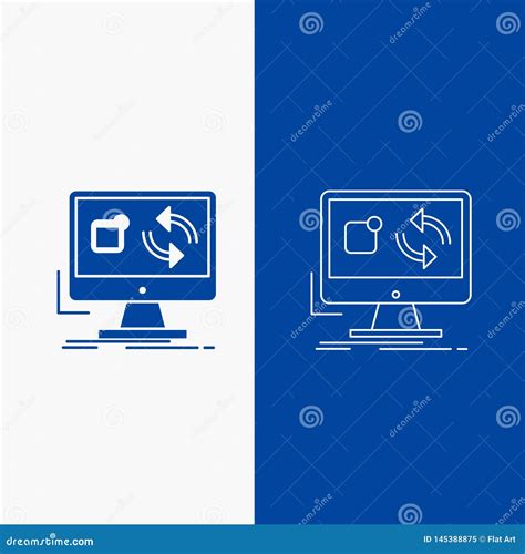 Update App Application Install Sync Line And Glyph Web Button In Blue Color Vertical Banner