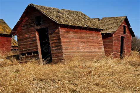 Abandoned Old Sheds In Dry Grass Stock Image Image Of Antique Decay