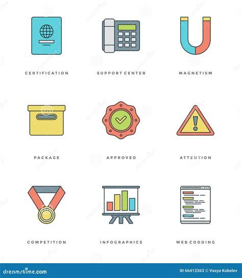 Flat Line Simple Icons Set Thin Linear Stroke Vector Essentials Objects Symbols Stock Vector
