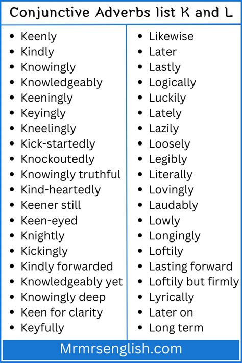 Conjunctive Adverbs List A To Z 500 Conjunctive Adverbs In English Mr Mrs English