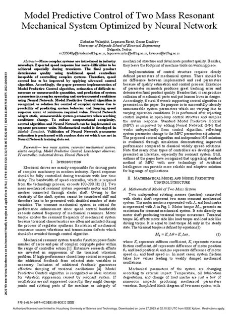 Model Predictive Control of Two Mass Resonant Mechanical System ...