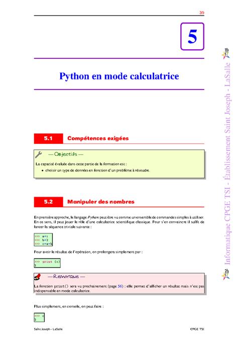 python en mode calculatrice informatique cpge tsi Établissement saint joseph lasalle 39 5