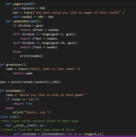 in python we are using the classes cups and dice