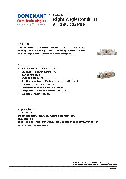 DSS MHS Datasheet Right Angle DomiLED Snonymous With Function And Performance