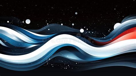 Abstract Waves In Blue White And Red Against A Dark Background Evoking Movement And Depth