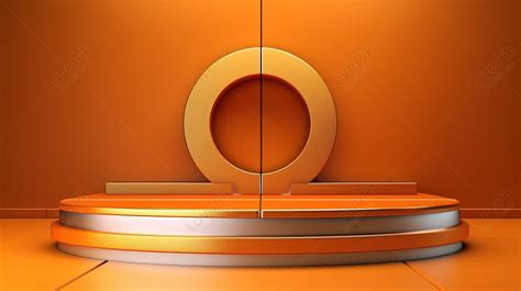제품 디스플레이를 위한 주황색 및 금색 연단이 있는 현대 건축 배경 3d 렌더링 연단 배경 제품 디스플레이 배경 금색 배경 이미지 Hd 연단 제품 디스플레이 금색