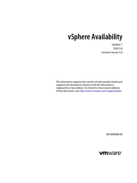 Vsphere Esxi Vcenter Server 501 Availability Guide Pdf Computer