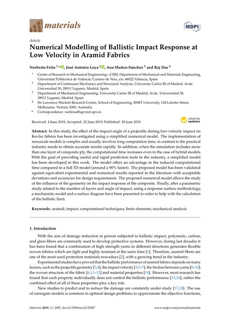 Pdf Numerical Modelling Of Ballistic Impact Response At Low Velocity In Aramid Fabrics