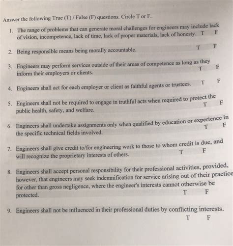 Solved Answer The Following True T False F Questions