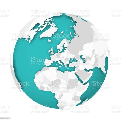 푸른 녹색 바다와 바다에 그림자를 떨어 빈 정치적 지도와 3d 지구 글로브 벡터 일러스트 0명에 대한 스톡 벡터 아트 및 기타 이미지 0명 3차원 형태 구 Istock