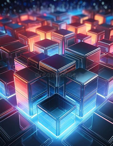 Vibrant Digital Grid Of Neon Cubes Pulsating With Energy Stock Illustration Illustration Of