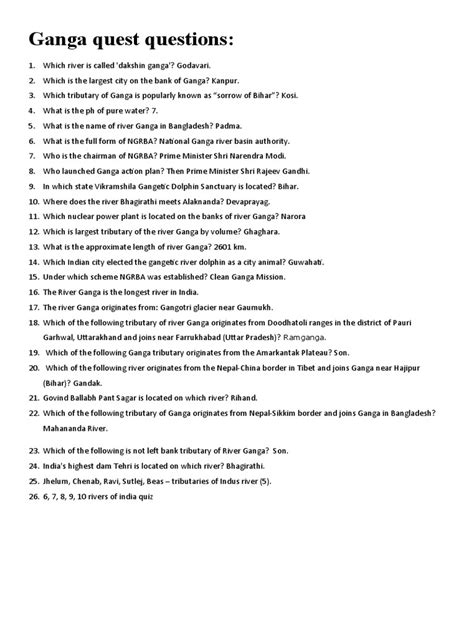 Ganga Quest Questions Pdf