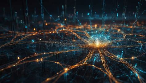 Shimmering Neural Network Glows With An Unearthly Light Complex Connections Pulsate With Energy