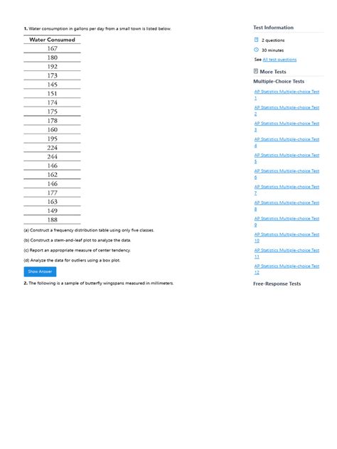 Ap Statistics Free Response Practice Test 2 One Variable Data Analysis Pdf Statistics