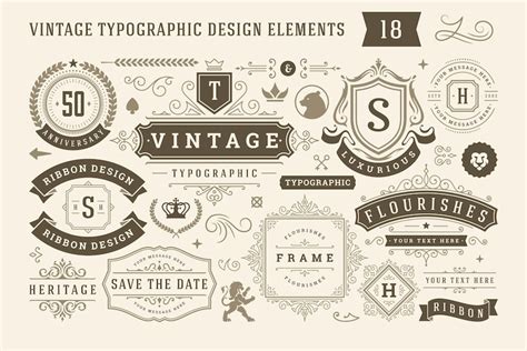 Premium Vector Vintage Typographic Design Elements Set Vector Illustration