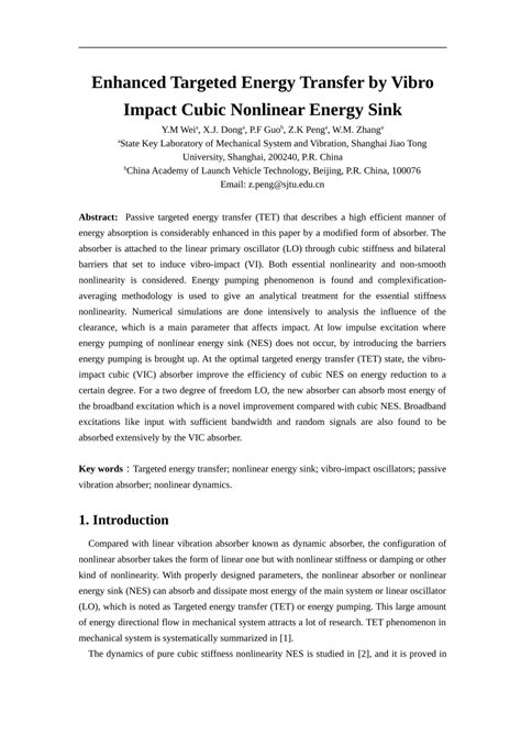 Pdf Enhanced Targeted Energy Transfer By Vibro Impact Cubic Nonlinear Energy Sink