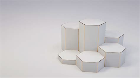 현대 화이트와 골든 육각형 받침대 배경 3d 일러스트레이션 메달 수상대에 대한 스톡 사진 및 기타 이미지 메달 수상대 육각형 0명 Istock