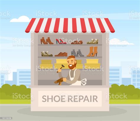 직장에서 코블러 도구로 신발 바느질 및 수리 신발 공예 취미 또는 직업 벡터 일러스트 공예에 대한 스톡 벡터 아트 및 기타 이미지 공예 남자 망치 Istock