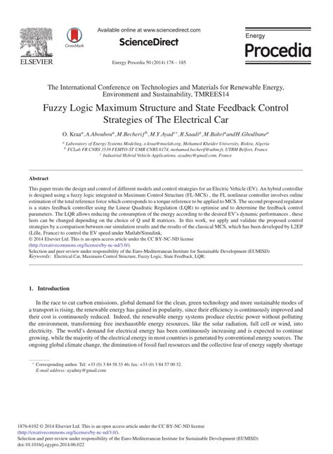 PDF Fuzzy Logic Maximum Structure And State Feedback Control Strategies Of The Electrical Car