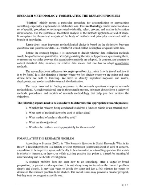 Research Methodology Formulating The Research Problem Pdf Level Of Measurement Theory