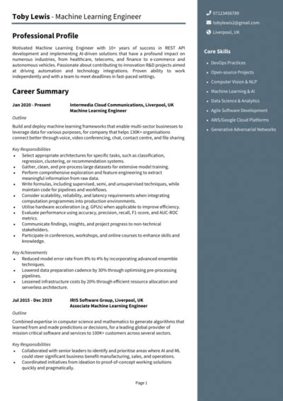 Machine Learning Engineer Cv Example Land Top Ai Roles