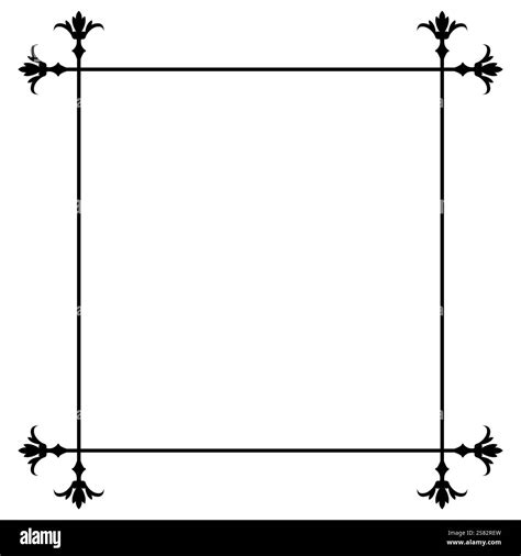 Elegant Floral Frame Black Outline Border Symmetrical Corner Pattern Vintage Decorative