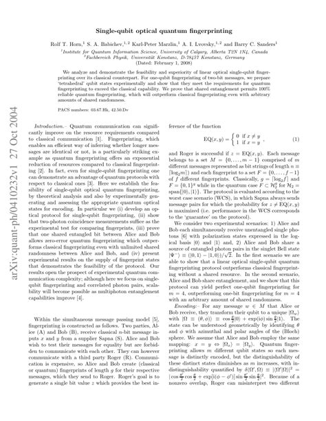 pdf single qubit optical quantum fingerprinting