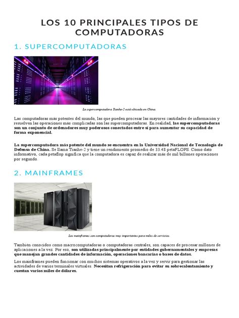 Los 10 Principales Tipos De Computadoras Pdf