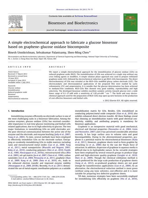 Pdf A Simple Electrochemical Approach To Fabricate A Glucose