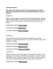 Variables Practice Docx Variables Practice For Each Of The Questions Below List The