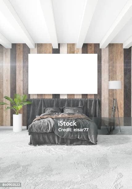 최소한의 스타일 화이트 침실 나무 벽과 회색 소파 인테리어 디자인 3d 렌더링입니다 3 차원 일러스트 레이 션 0명에 대한 스톡 사진 및 기타 이미지 Istock