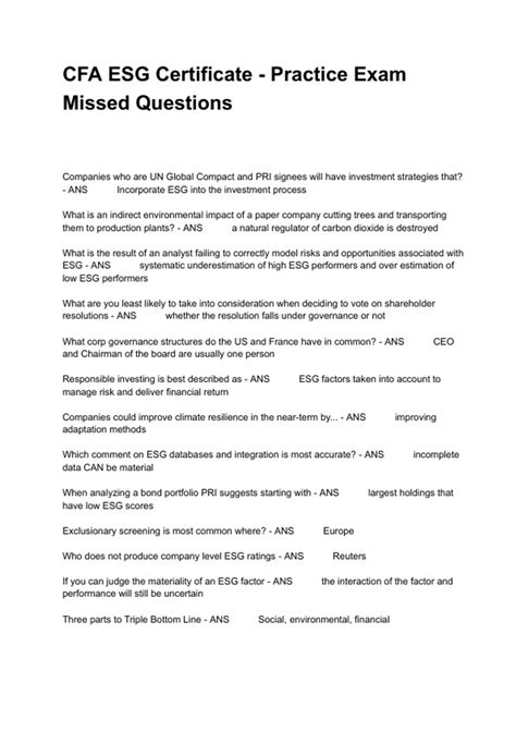 Cfa Esg Certificate Practice Exam Missed Questions With Correct