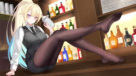Kaeha Aizawa Ema Vspo Absurdres Highres 1girl Bartender Black Necktie Black Pantyhose