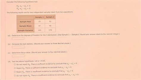 Solved Consider The Following Hypothesis Chegg Com