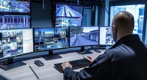 Premium Photo Man Monitoring Multiple Screens At Desk