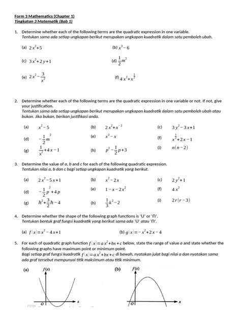 Form 4 Mathematics Chapter 1 Extra Exercise Pdf Mathematics Mathematical Analysis